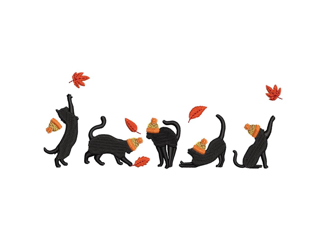 Fall Cozy Fats Embroidery Design, Black Cats Machine Embroidery File ...
