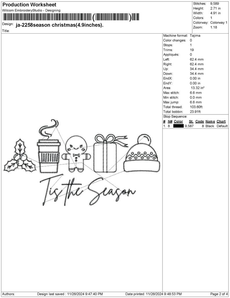 Tis the Season Embroidery Design PES, DST, JEF, Exp Xxx Vp3 Trendy ...