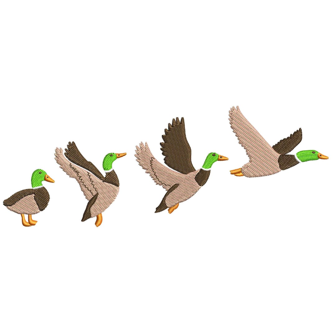 Mallard Duck Embroidery Design Taking Flight 6 Sizes, Green Duck Flying ...