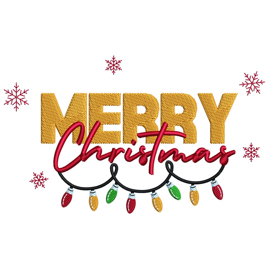 Merry Christmas Lit Machine Embroidery Design, 3 Sizes Included ...