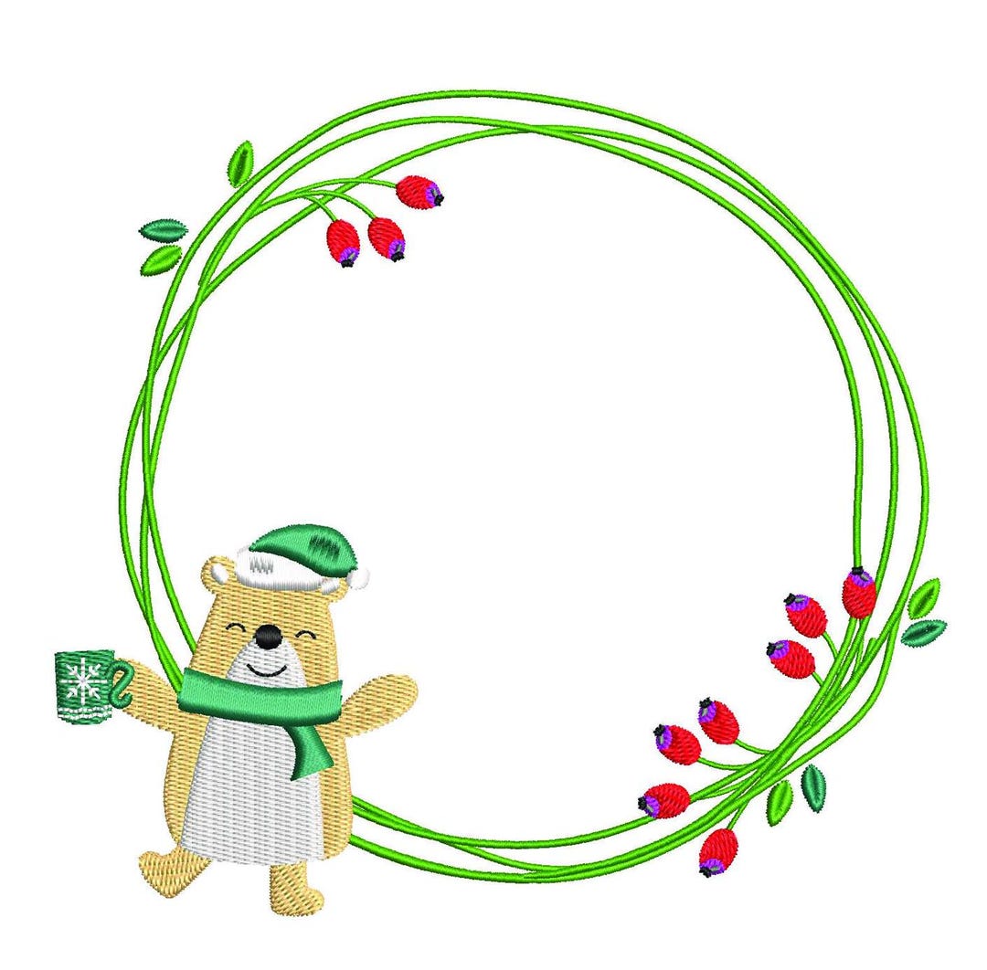 Christmas Embroidery Design Bear Border, Monogram Embroidery Design ...
