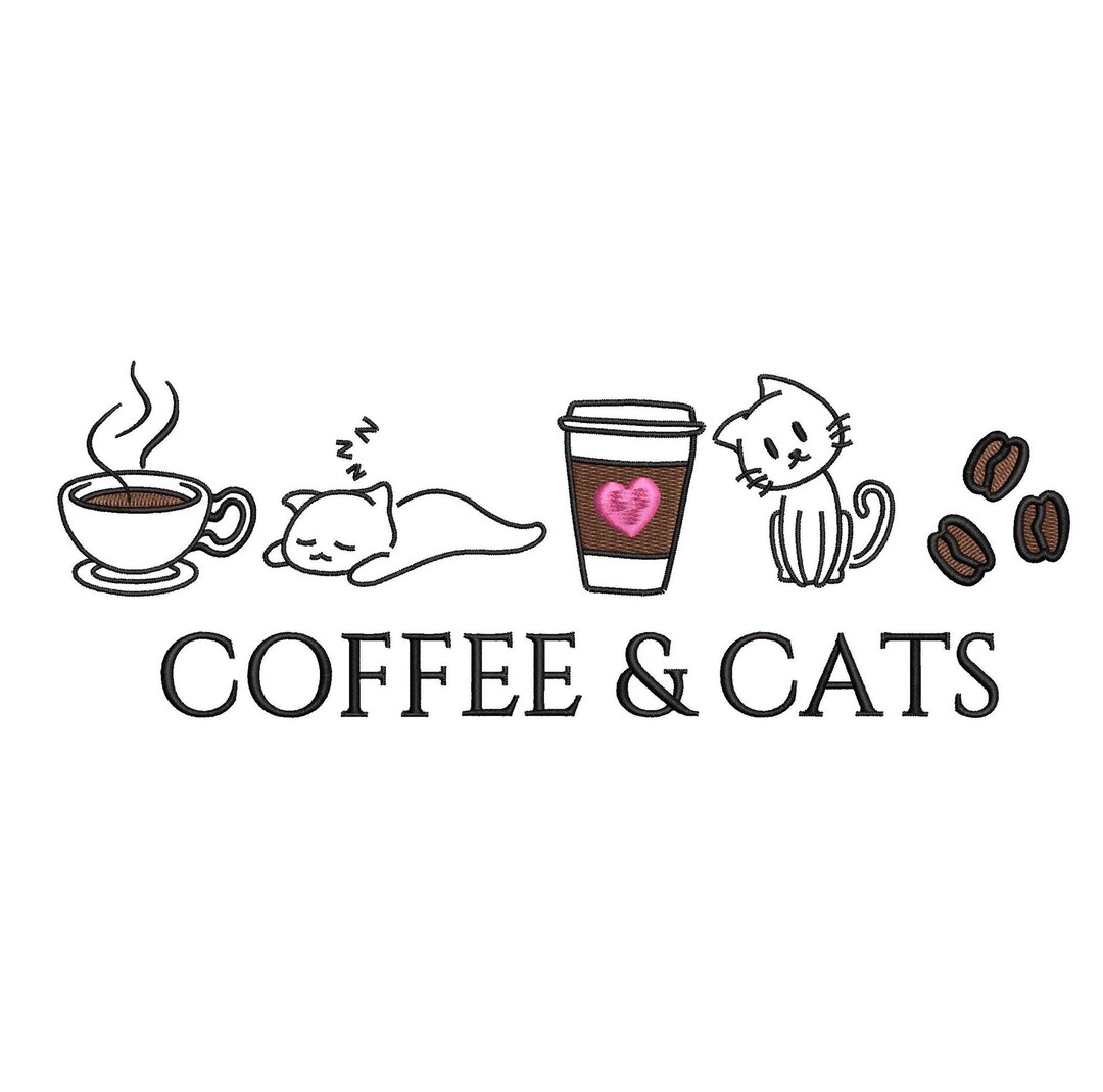 Coffee & Cats Machine Embroidery Design 4 Sizes, Pet Coffee Lover ...