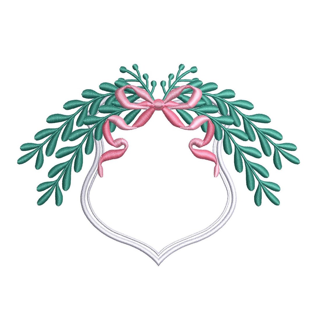 Pink Bow Crest Embroidery Design, Green Garland Embroidery Frame Design ...