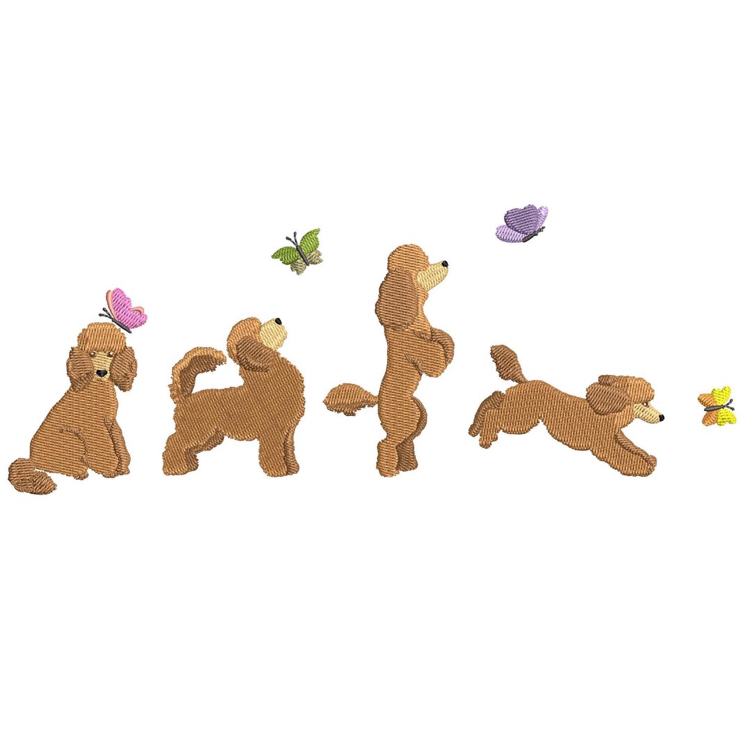 Poodle Dog Machine Embroidery Design 4 Sizes, Cute Poodles Chasing ...