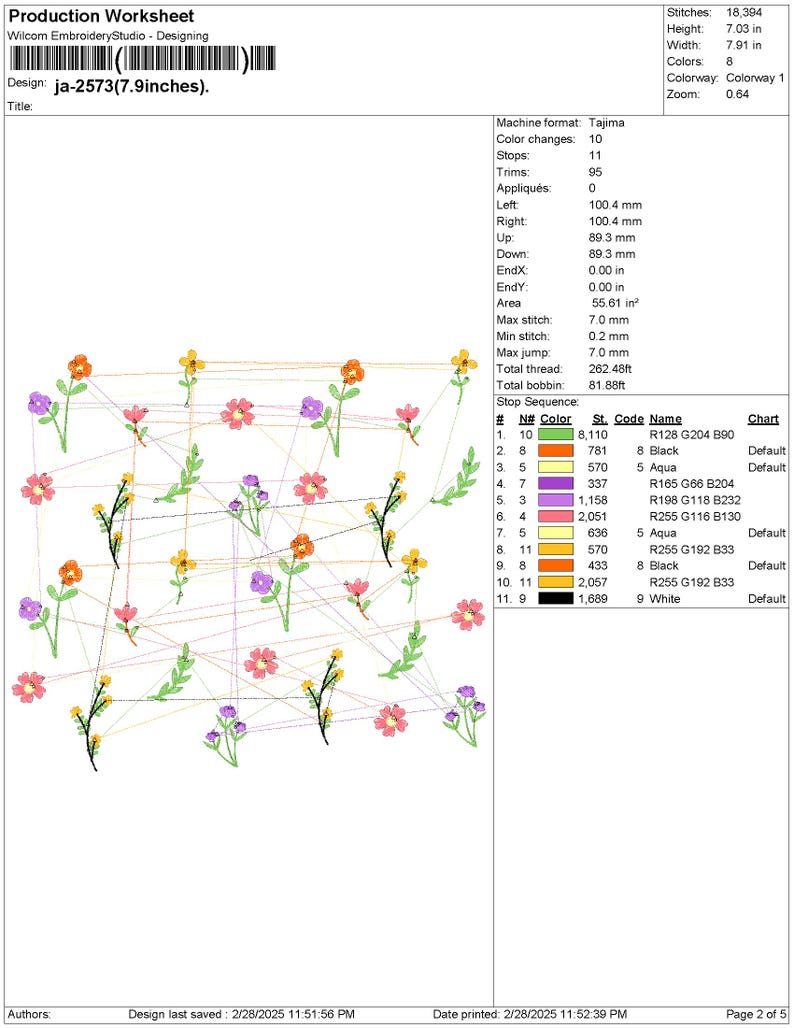 Square Seamless Wild Flower Embroidery 6 Sizes, Spring Floral Machine ...