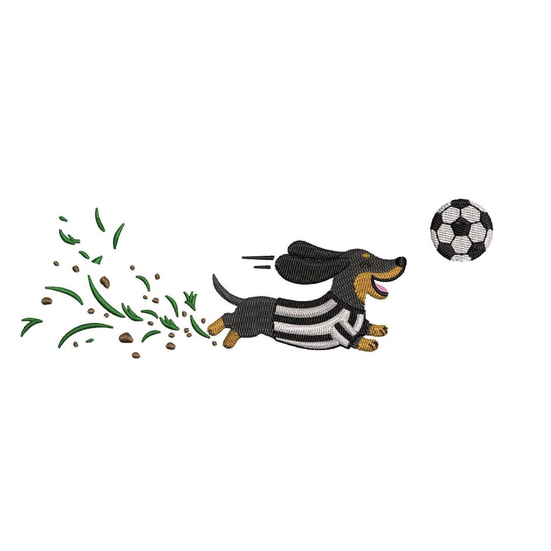Soccer Dachshund Dog Embroidery Design 3 Sizes, Weiner Pup Chasing ...