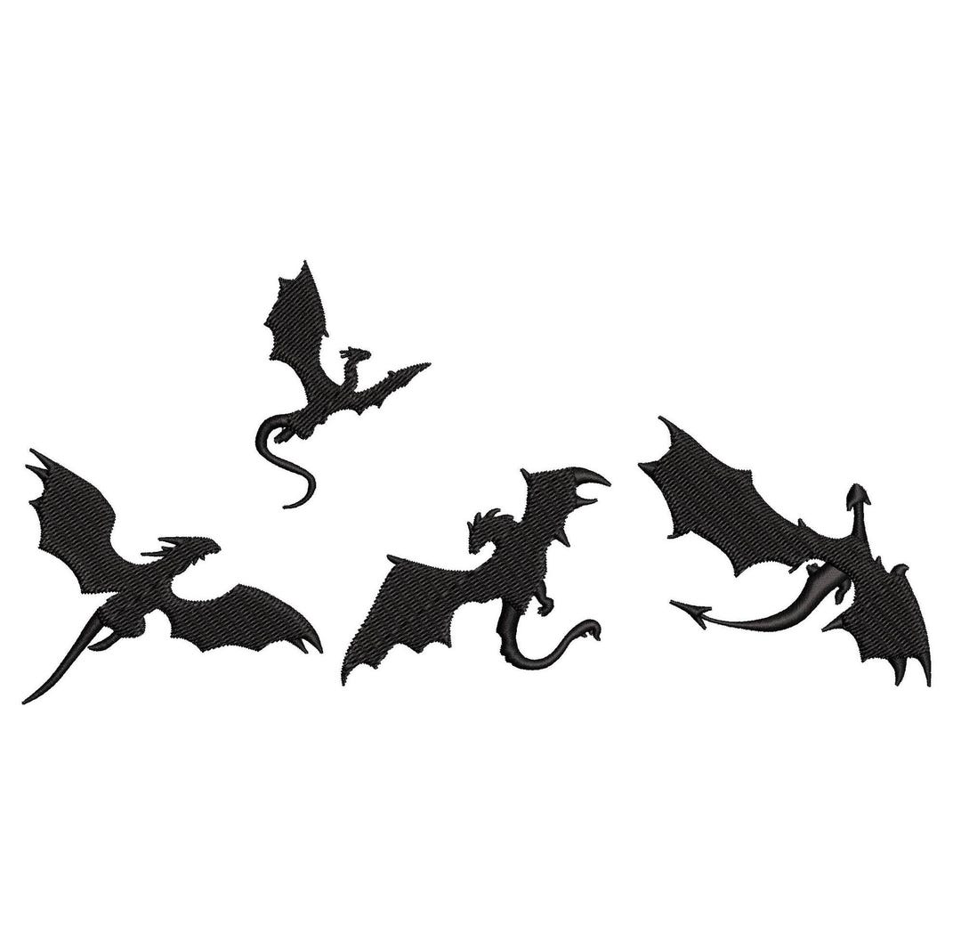 Dragon Embroidery 4 Sizes, Flying Minimalist Winged Dragons Digital ...