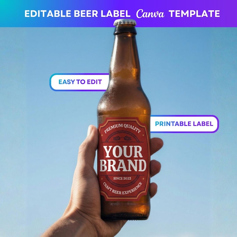 Editable Beer Label Template Canva, Custom Beer Bottle Label, Homebrew ...