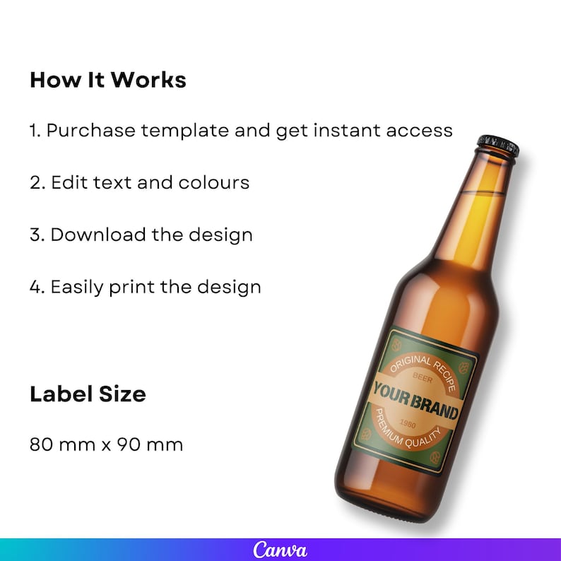 Editable Beer Label Template Canva, Custom Beer Bottle Label, Homebrew ...