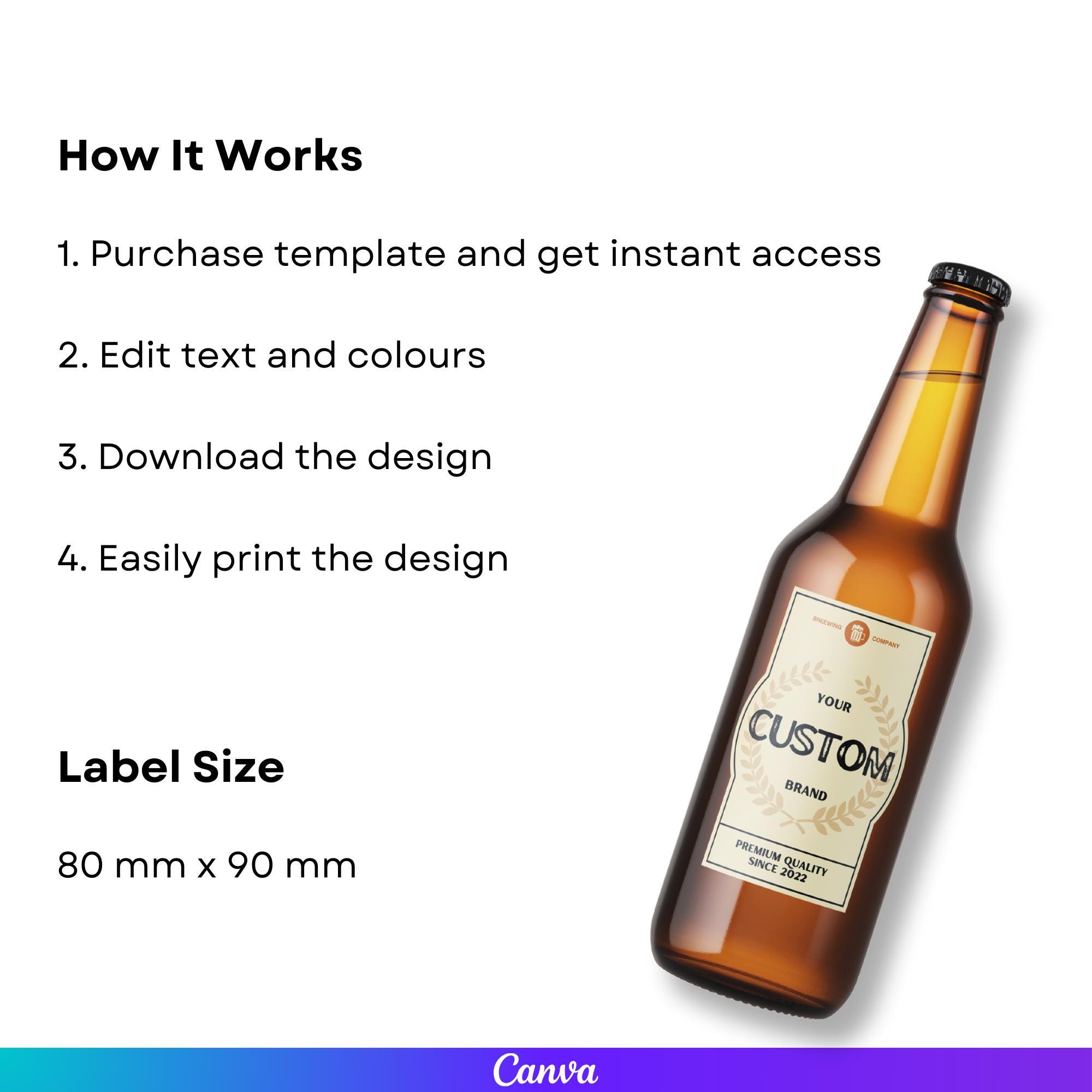 Editable Beer Label Template, Personalized Canva Homebrew Beer Bottle ...