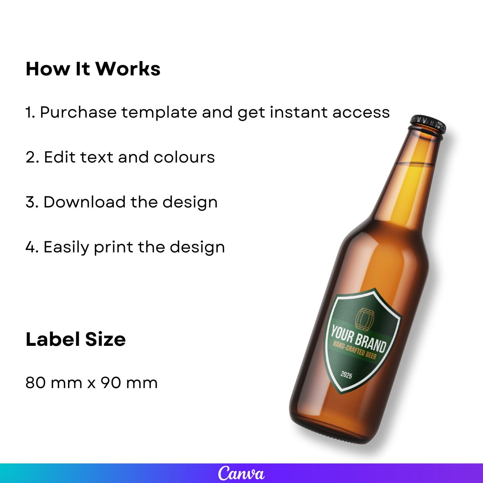 Editable Beer Label Template Canva, Custom Beer Bottle Label, Homebrew ...