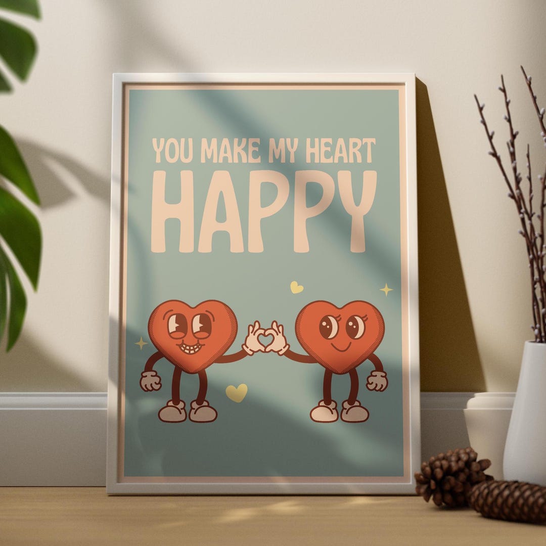Retro Love Poster, Romantic Gift for Couples - Valentine's Day Digital ...