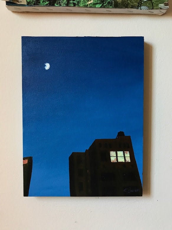 Crescent Original Oil on Paper Mounted on Cradled Wood Panel - Etsy