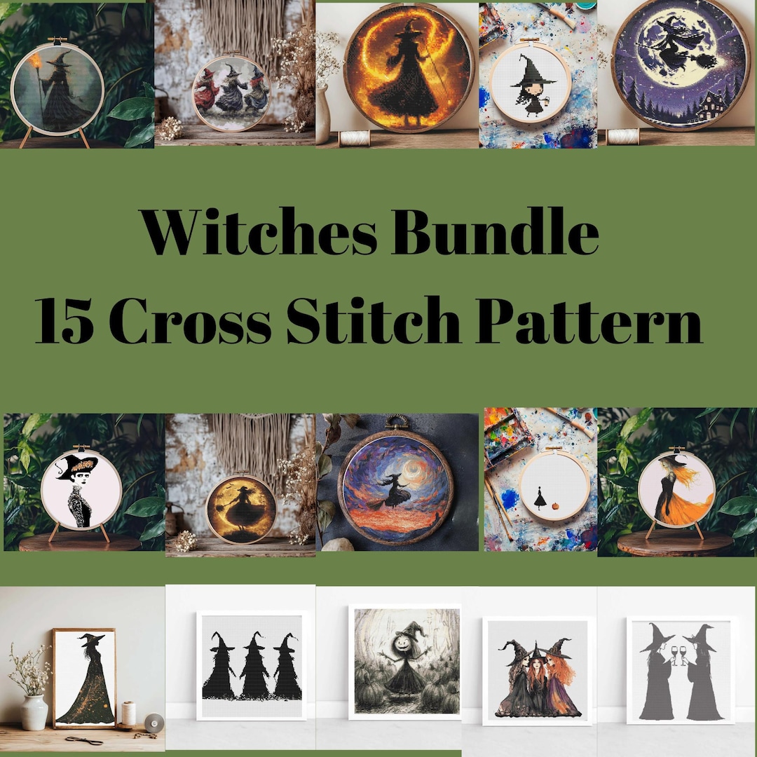 Witches Cross Stitch Pattern Bundle | 15 Witch-themed Designs ...