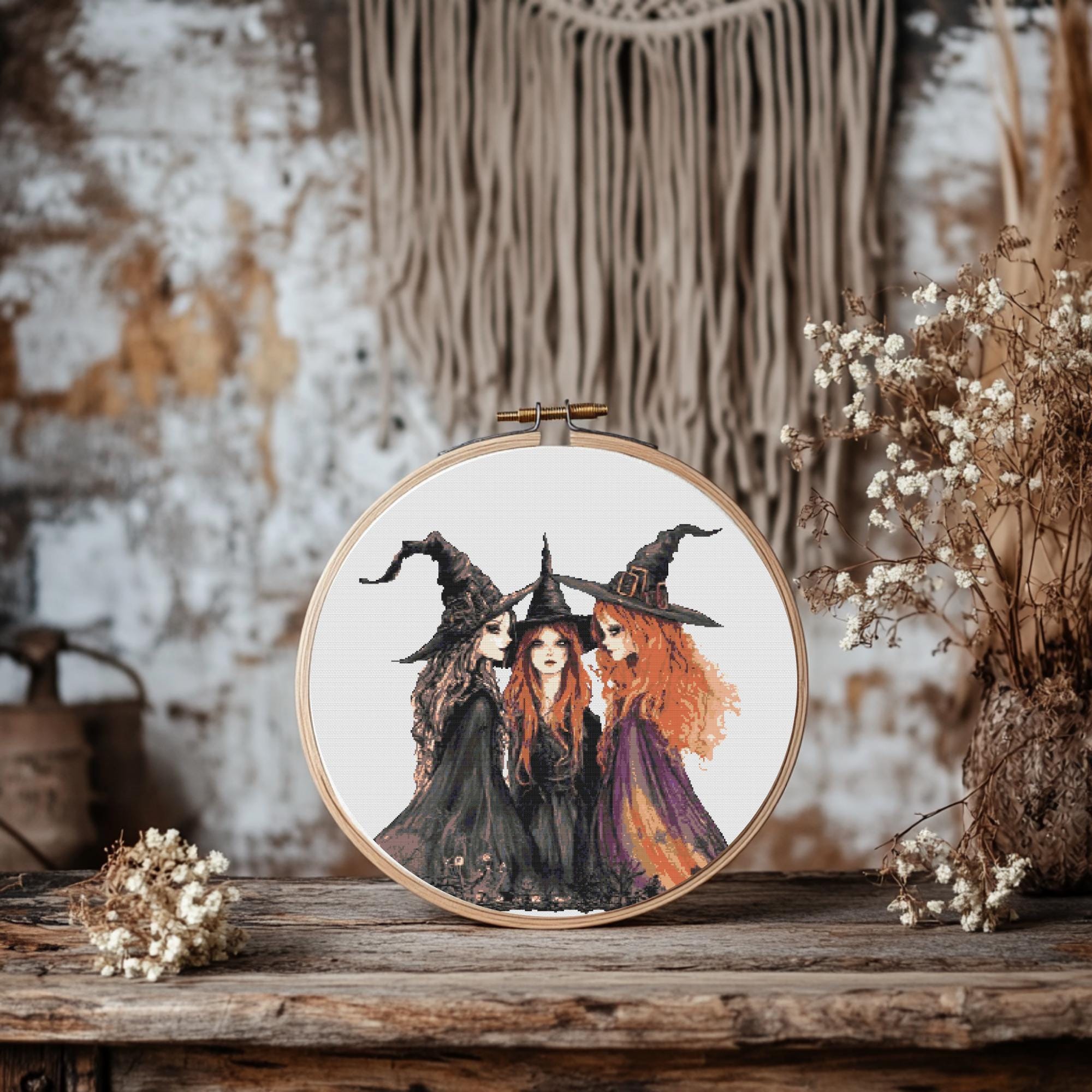 Three Witches Cross Stitch Pattern - Halloween Dancing Witches Design ...