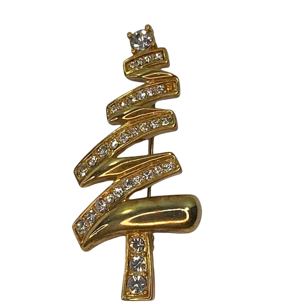 Monet Christmas Tree Pin Gold Color Clear Rhinestones Vintage - Etsy