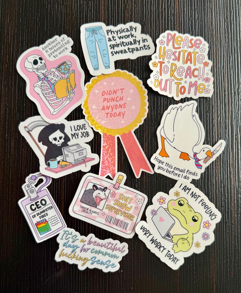 10 Funny Work Sticker Bundle, Sarcastic but Cute Office Humor Stickers ...