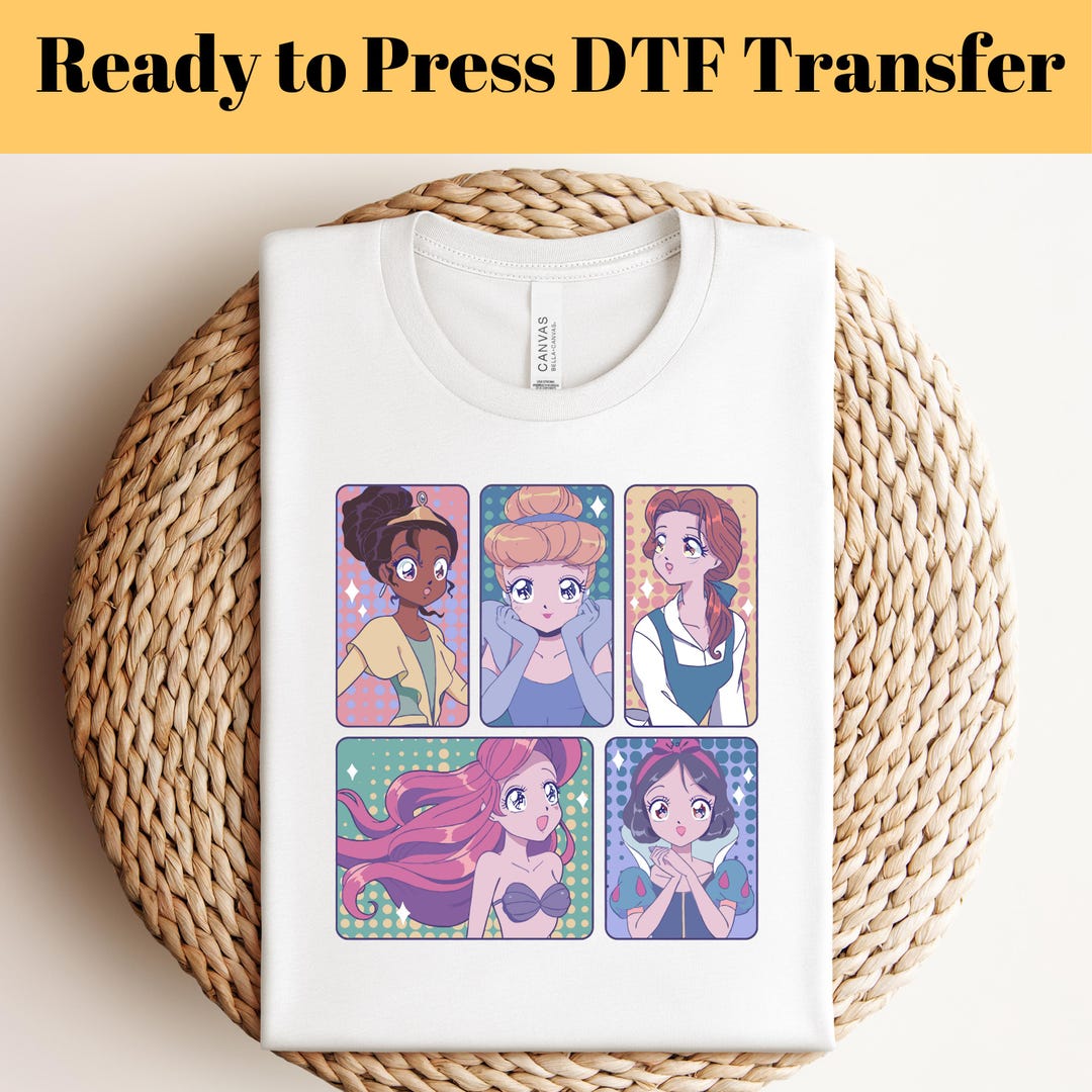 Disney Princess Characters Anime DTF Transfer, Colorful Princess DTF ...