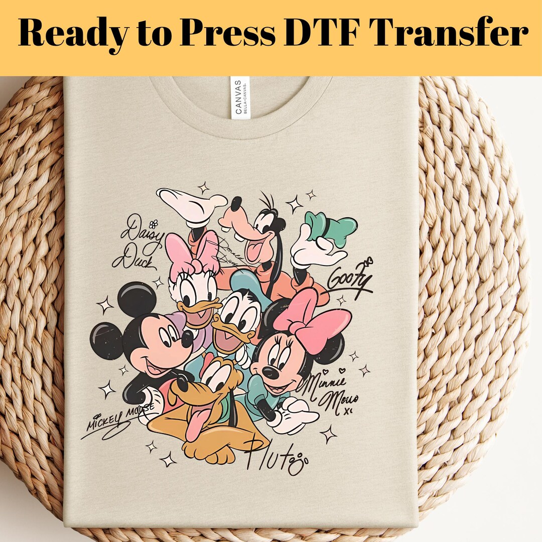 Disney Characters Signatures DTF Transfer, Mickey and Friends Ready to ...