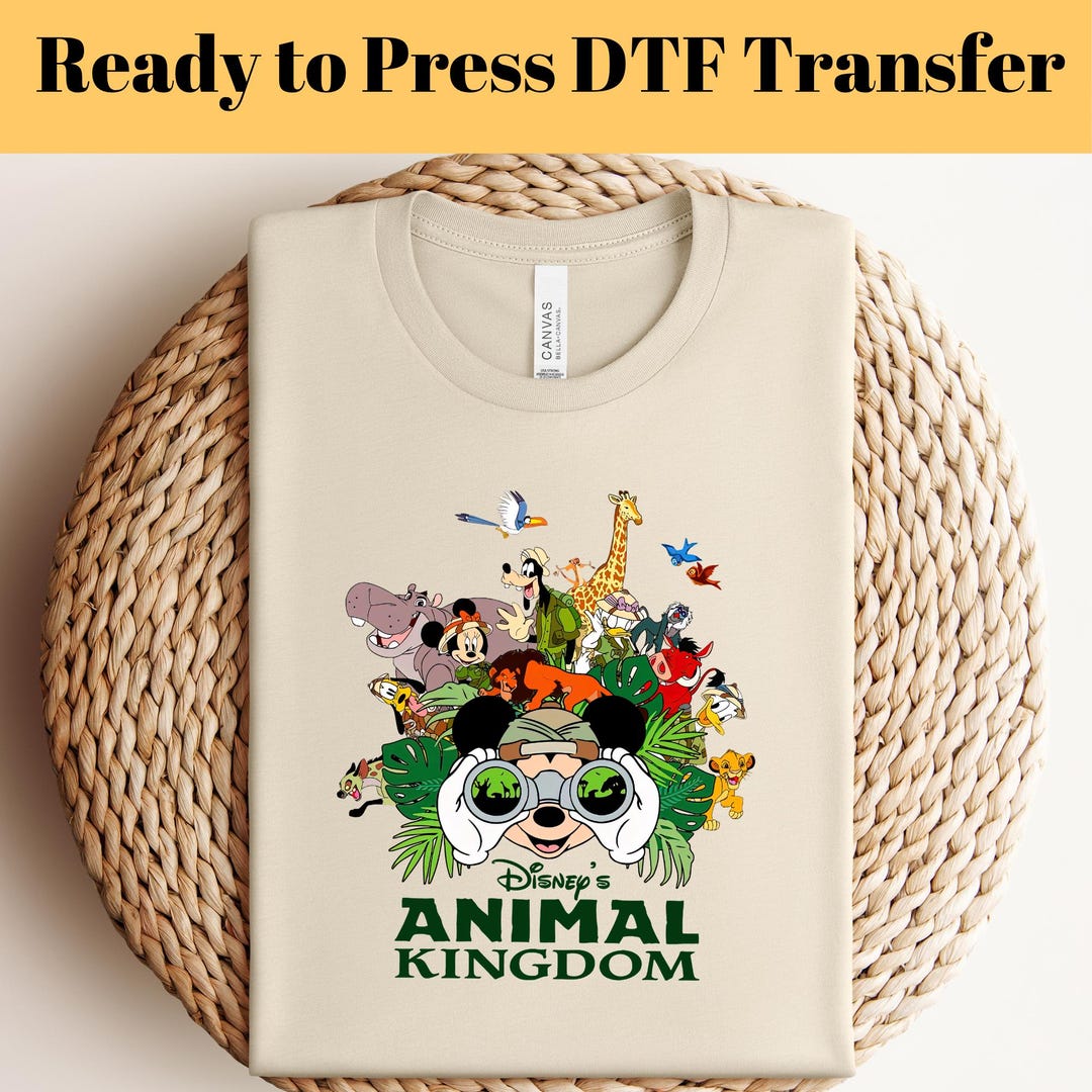 Disney Animal Kingdom DTF Transfer, Mickey and Friends Safari DTF Ready ...