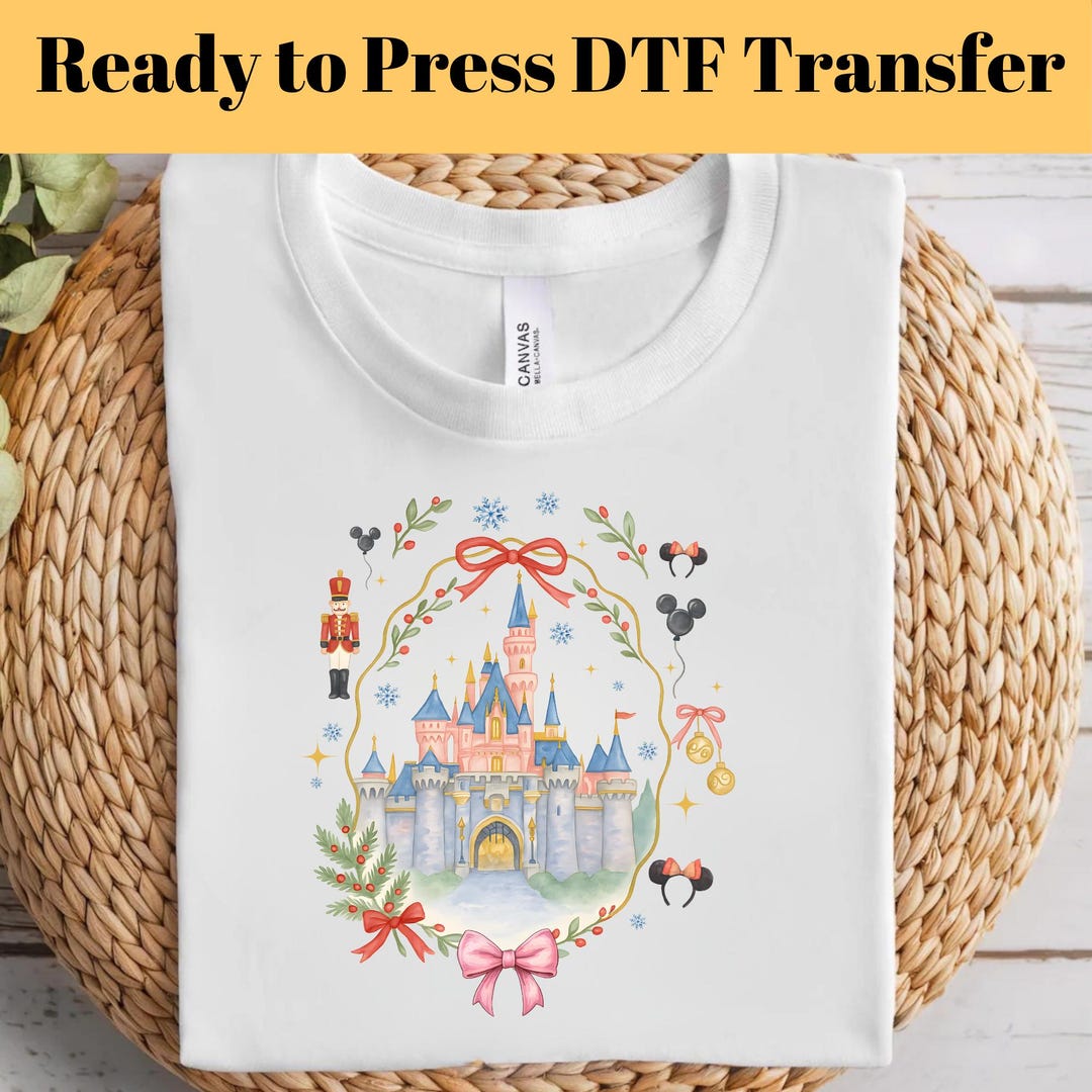 Retro Disney Castle Coquette Bow Christmas DTF Transfer, Magic Kingdom ...