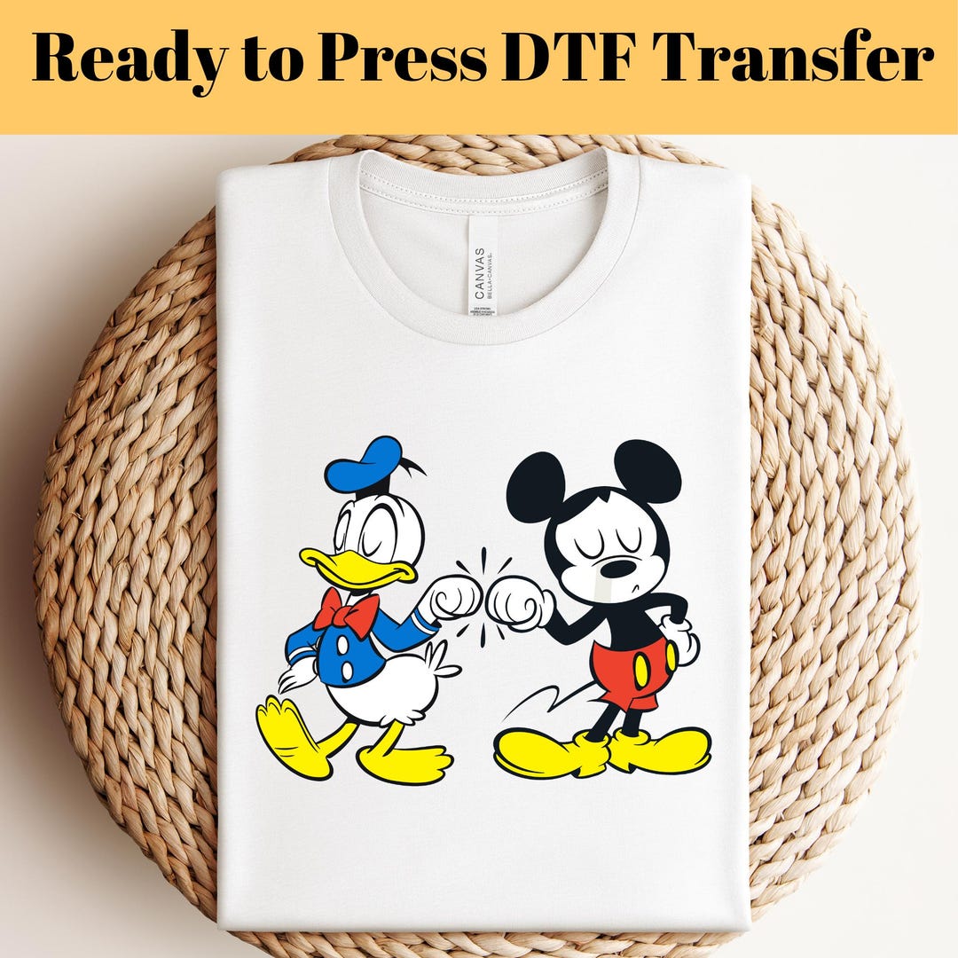 Mickey and Donald Fist Bump DTF Transfer, Disney Friends Shirt, Retro ...
