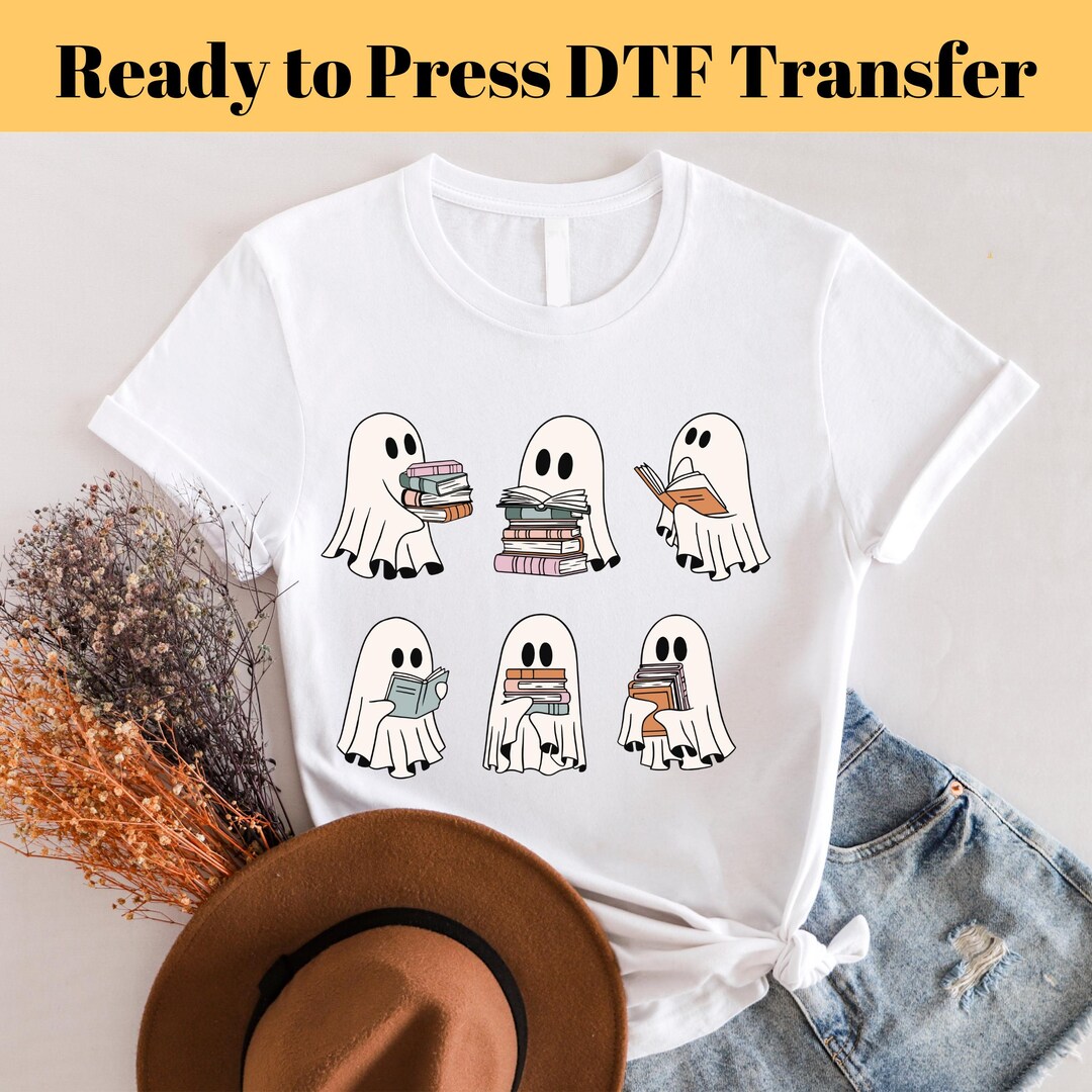 Ghost Reading Books Dtf, Bookish Cute Ghost Ready to Press Dtf Transfer ...
