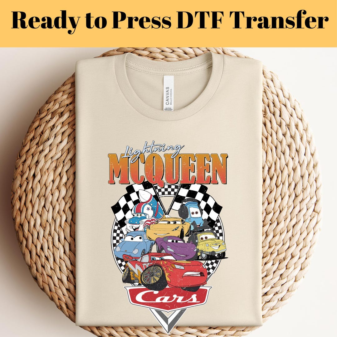 Lightning Mcqueen Cars DTF Transfer, Ready to Press, Retro Racing ...