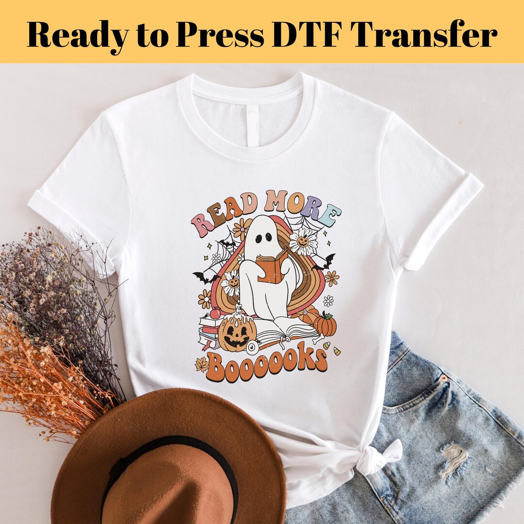 Ghost Reading Books Dtf, Bookish Cute Ghost Ready to Press Dtf Transfer ...