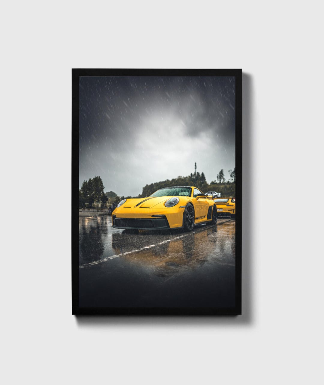 Porsche GT3 RS in Rain Poster, Stormy Weather Car Photography, Wet Road ...