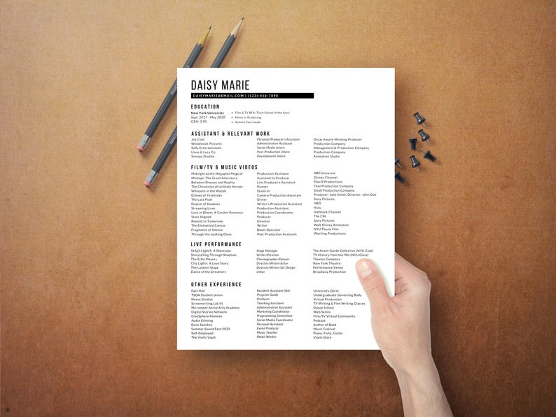 Editable Resume Template for Early-career Film & TV Professionals ...