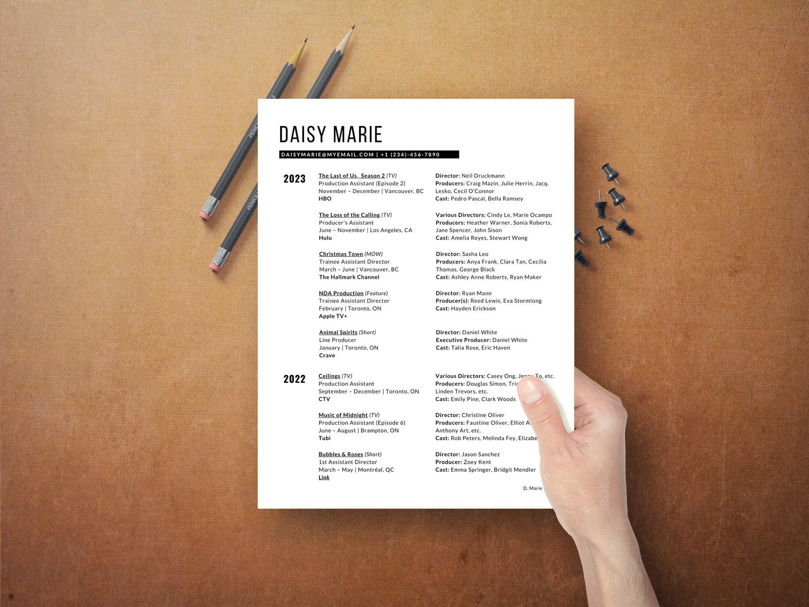 Editable CV Template for Film & TV Production Professionals | Prep, On ...