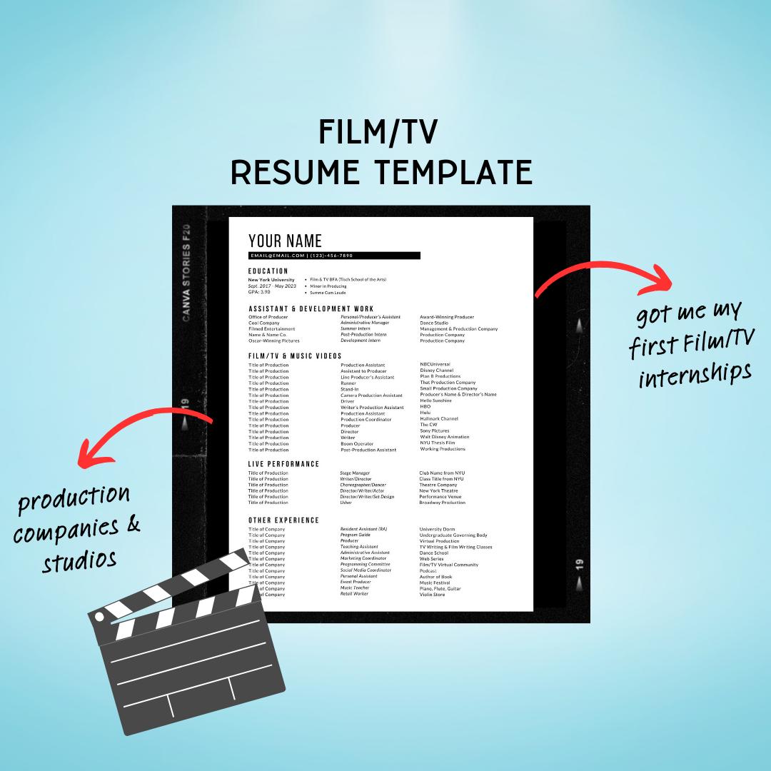 Editable Resume Template for Early-career Film & TV Professionals ...