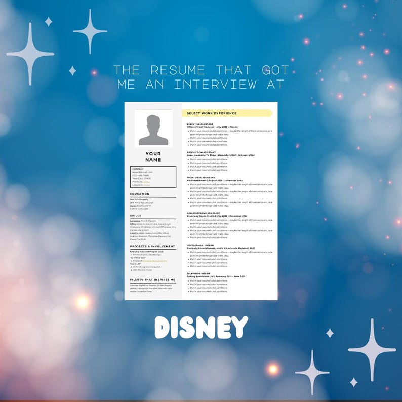 Editable Resume Template for Film & TV Professionals | Disney Executive ...