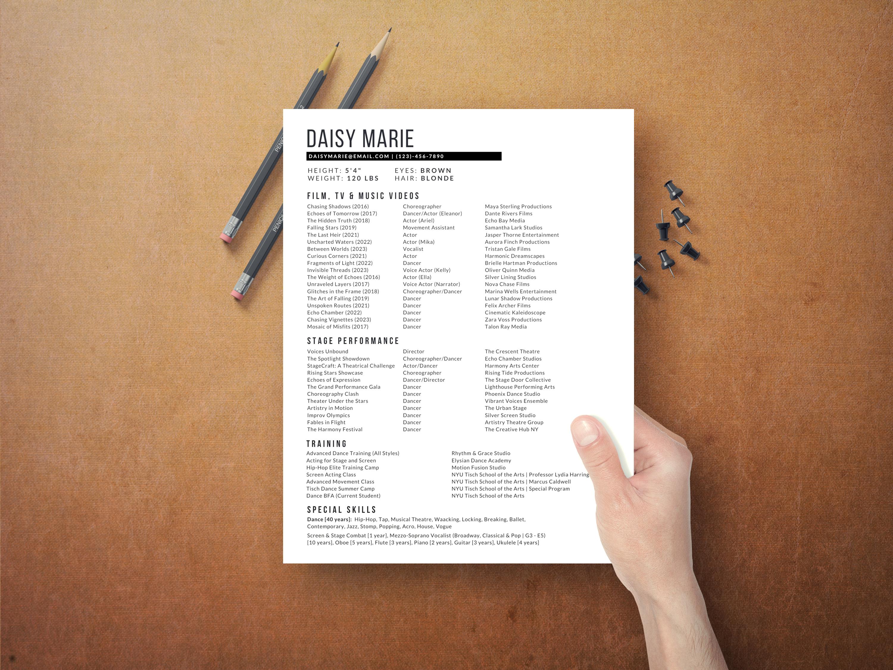Editable Resume Template for Actors, Actresses, Dancers, and Performers ...