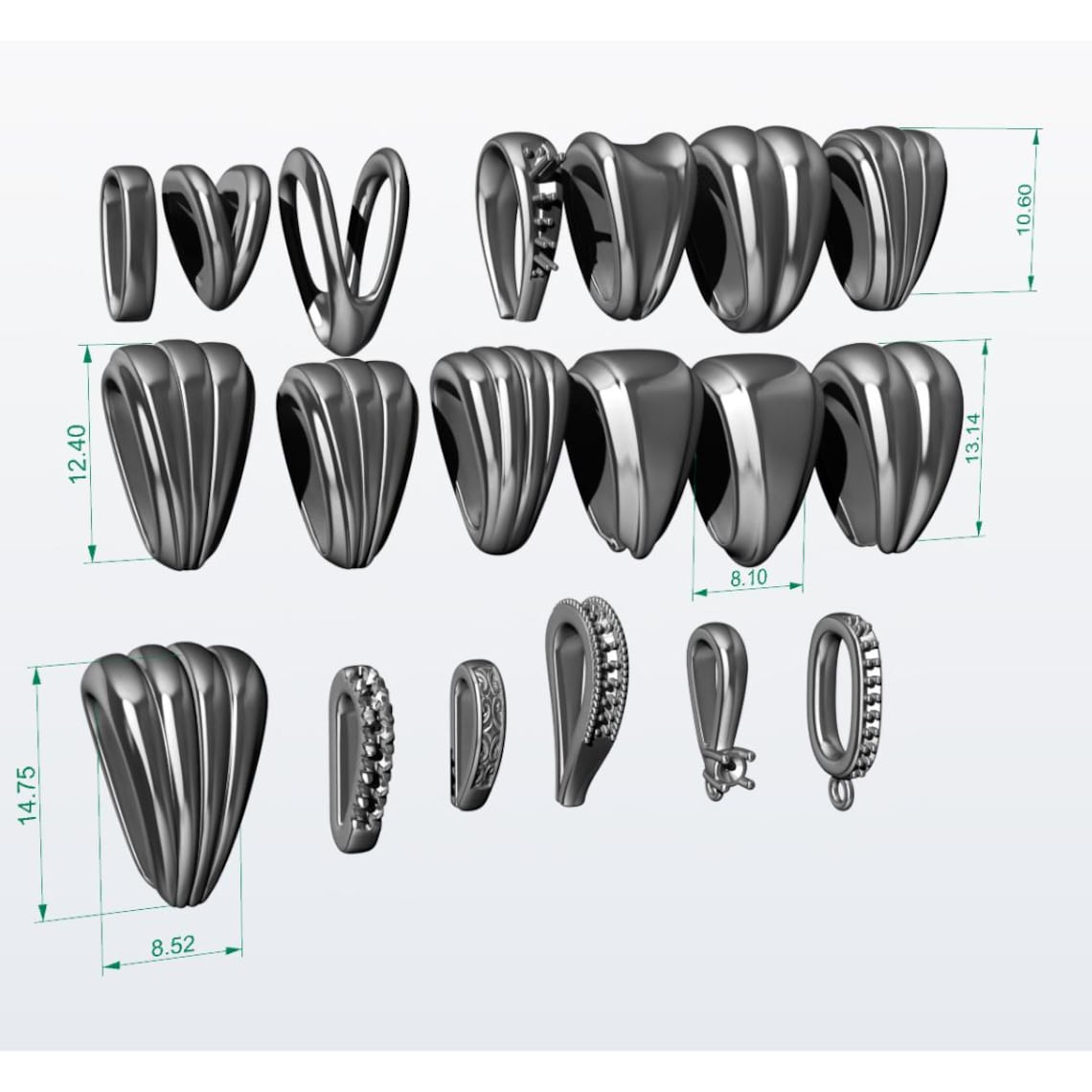 BAILS Set STL Pack for Chain / Pendant 3d Model for Print / CNC Digital ...