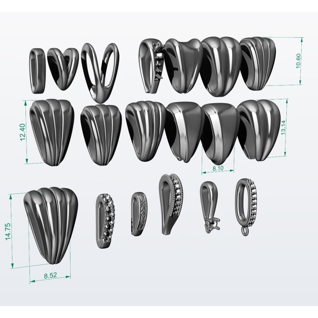 BAILS Set STL Pack for Chain / Pendant 3d Model for Print / CNC Digital ...
