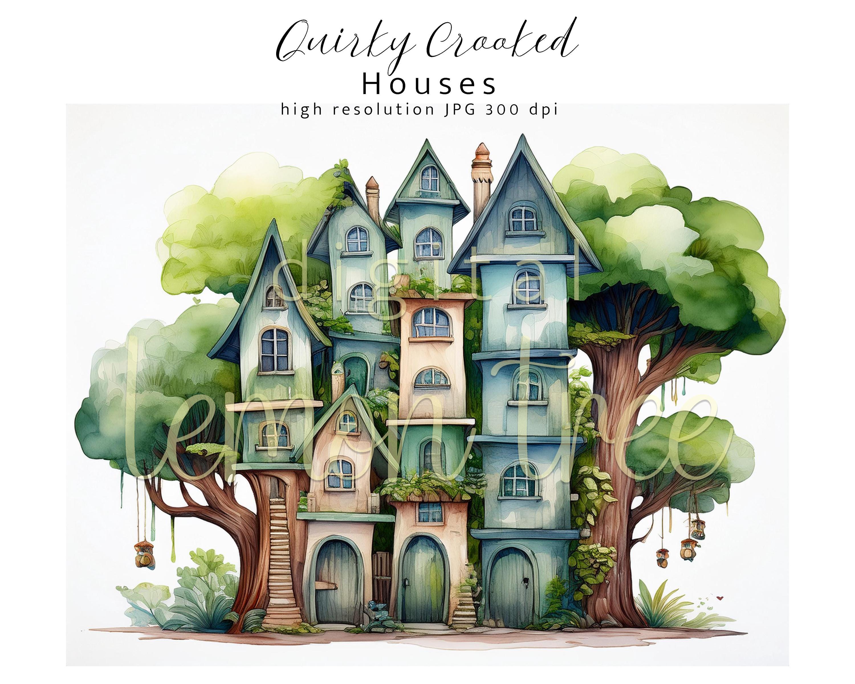 Quirky & Crooked Watercolor Houses, Free Commercial Townhomes, 8 High ...