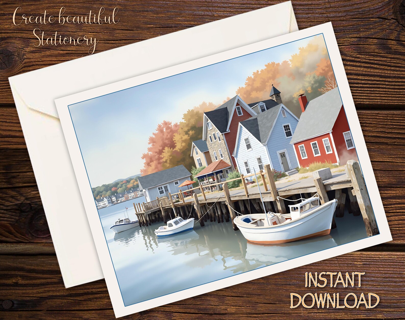 Watercolor New England Fishing Village Art: 12 JPG Files (digital ...