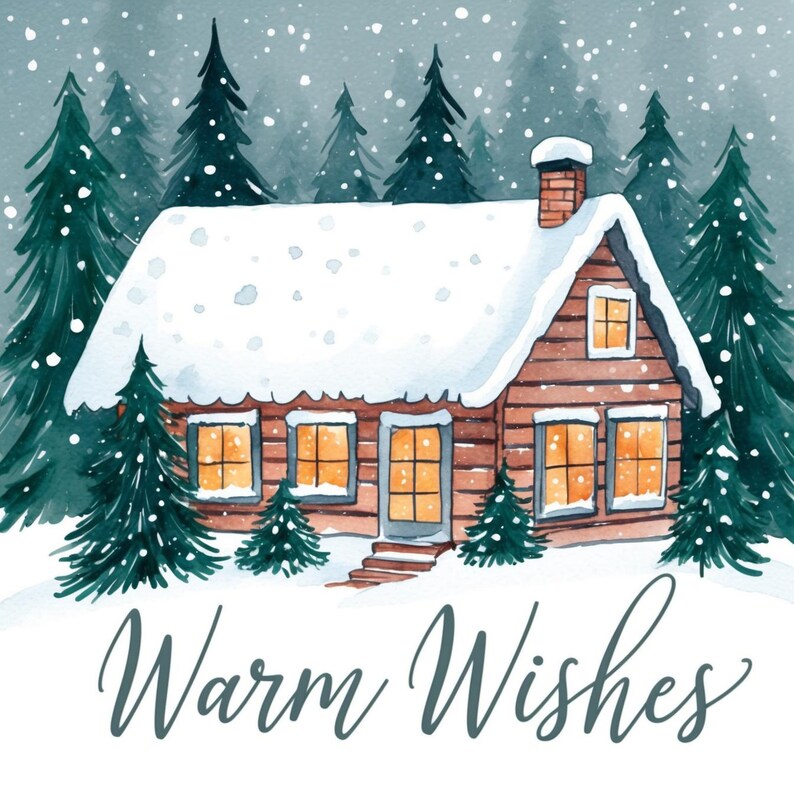 Printable Cosy Winter Cabin Greeting Card | Holiday Card | Instant ...