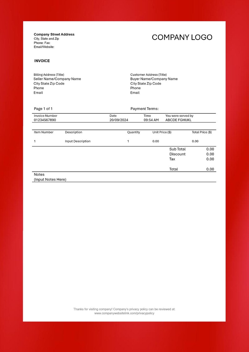 Professional Receipt Template Including Invoice Number - Etsy