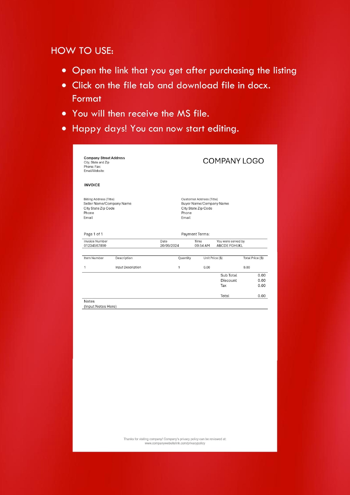 Professional Receipt Template Including Invoice Number - Etsy