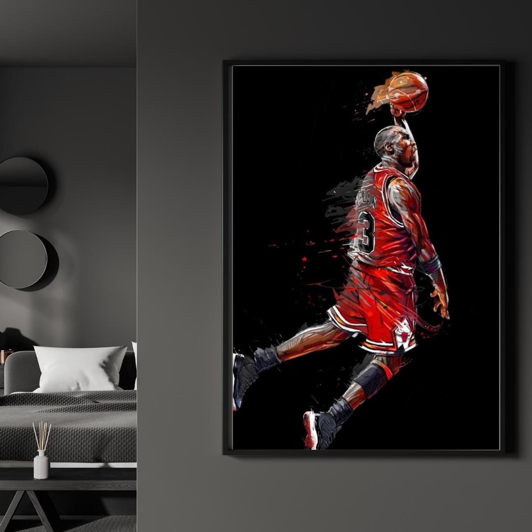 Michael Jordan Flying Dunk Printed Wall Art, Michael Jordan Dunk ...