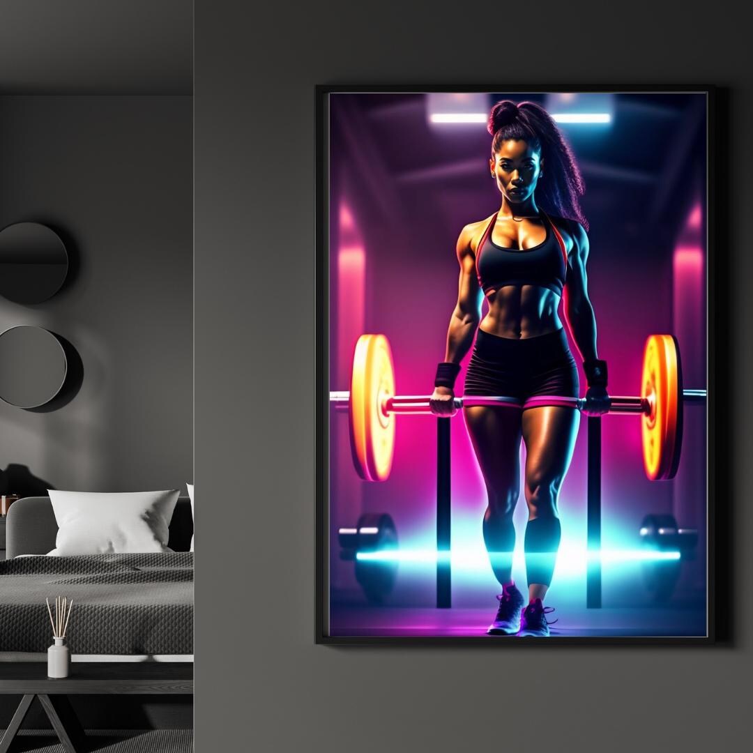 Gym Famale Wall Art, Workout Print Poster, Dumbbell Ready to Hang Wall ...