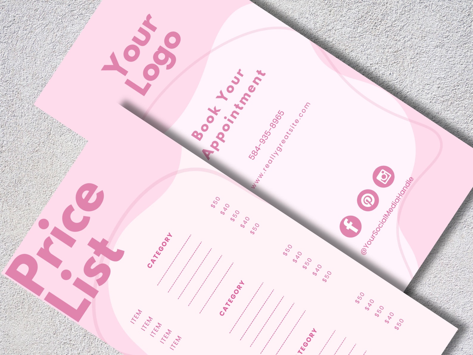 Pink Modern Price List, Price List Template, Pricing Sheet, Editable ...