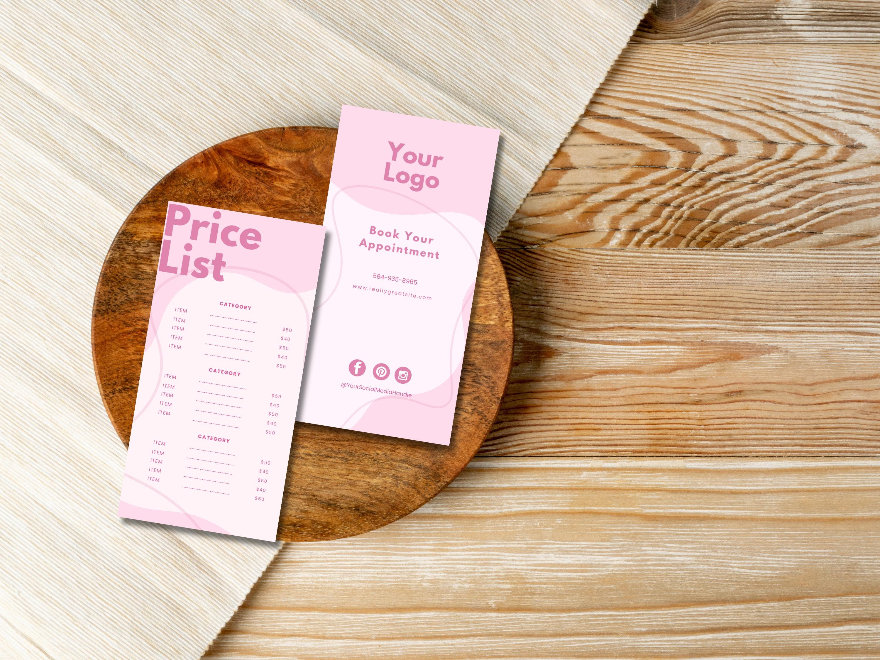 Pink Modern Price List, Price List Template, Pricing Sheet, Editable ...
