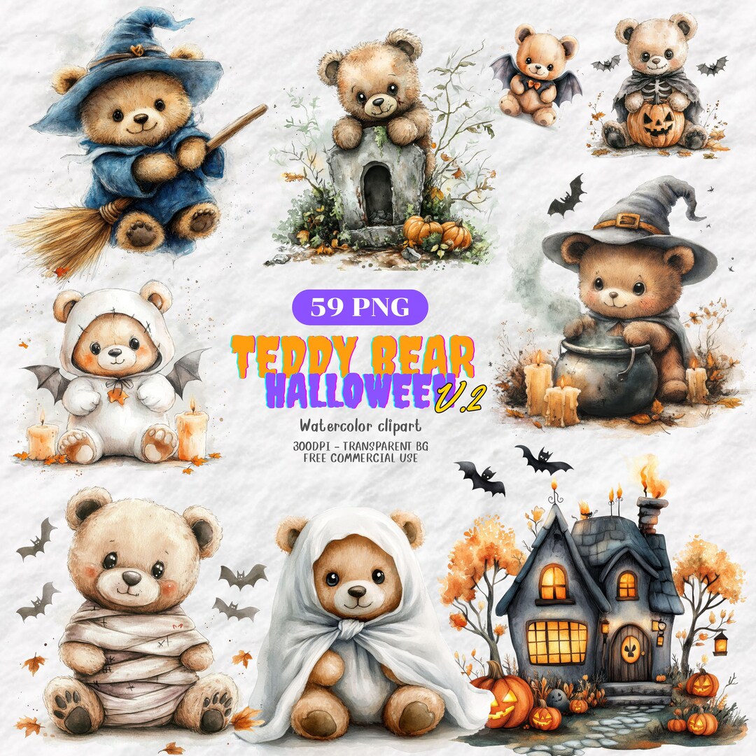 Teddy Bear Halloween Clipart, Teddy Bear Clipart 59 PNG Watercolor ...