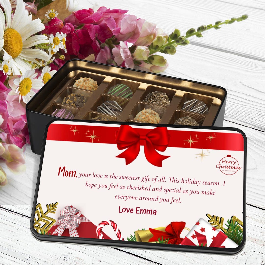 Personalized Chocolate Gift Tin for Mom, Handmade Artisan Chocolates ...