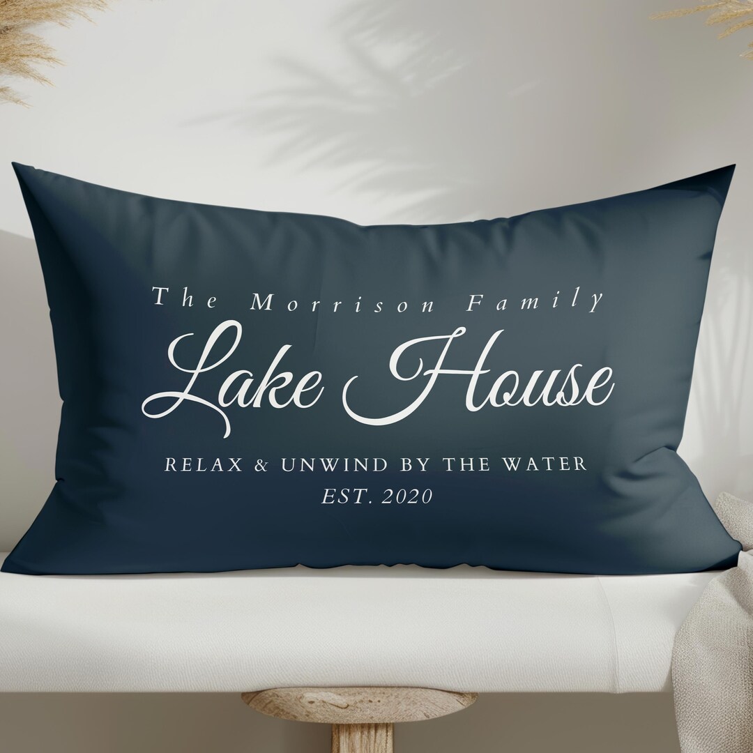 Personalized Lake House Pillow, Custom Family Name Cabin Cushion, Lake ...