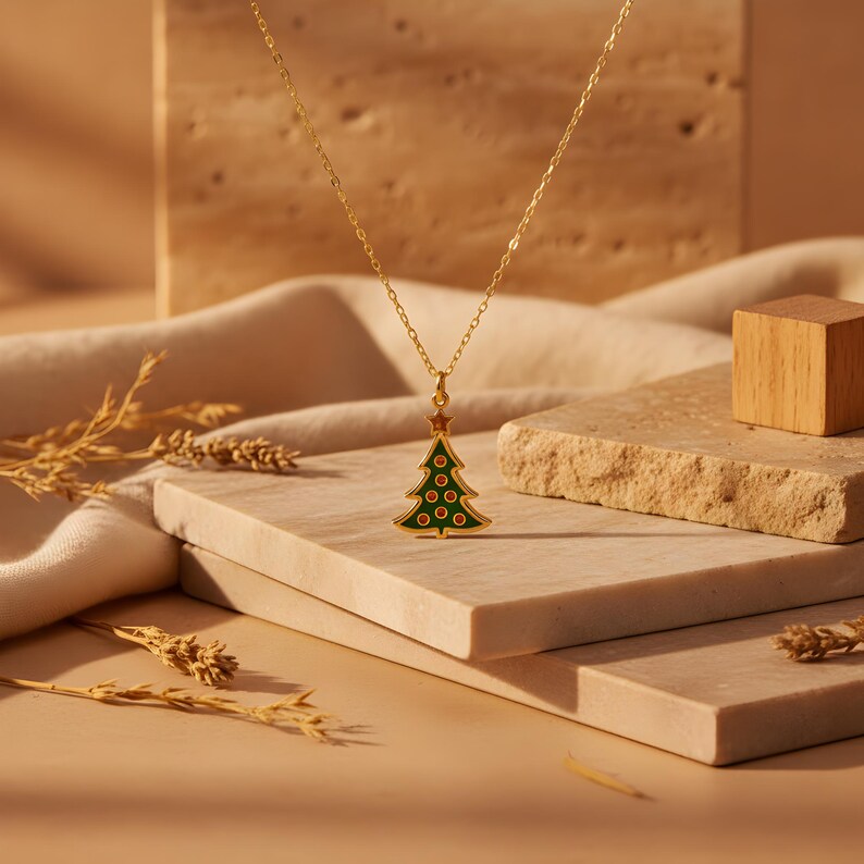 14k Gold Tiny Christmas Tree Necklace, Custom Tree Necklace for Her ...